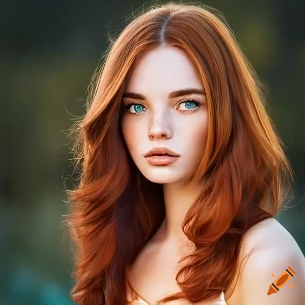 Beautiful Young Woman Shoulder Length Auburn Hair Very Light Freckles