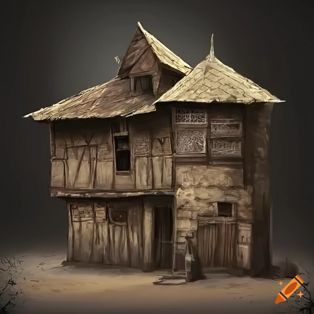 Slum building, front view, medieval fantasy art on Craiyon