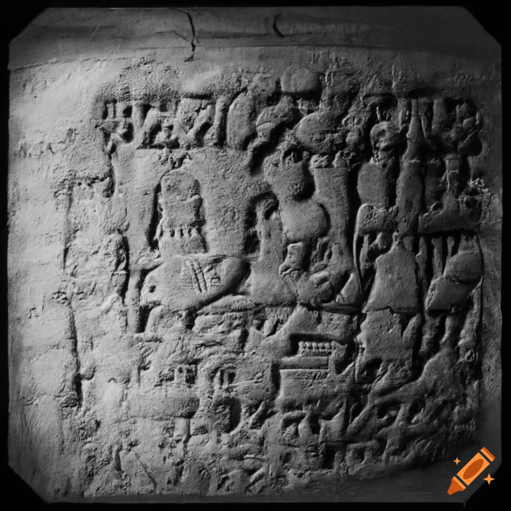 Draw an ancient inscription in which the secret of the creation of man ...