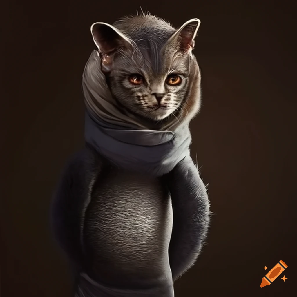 Modest modern scifi dressed creature that is crossover a panda and a cat