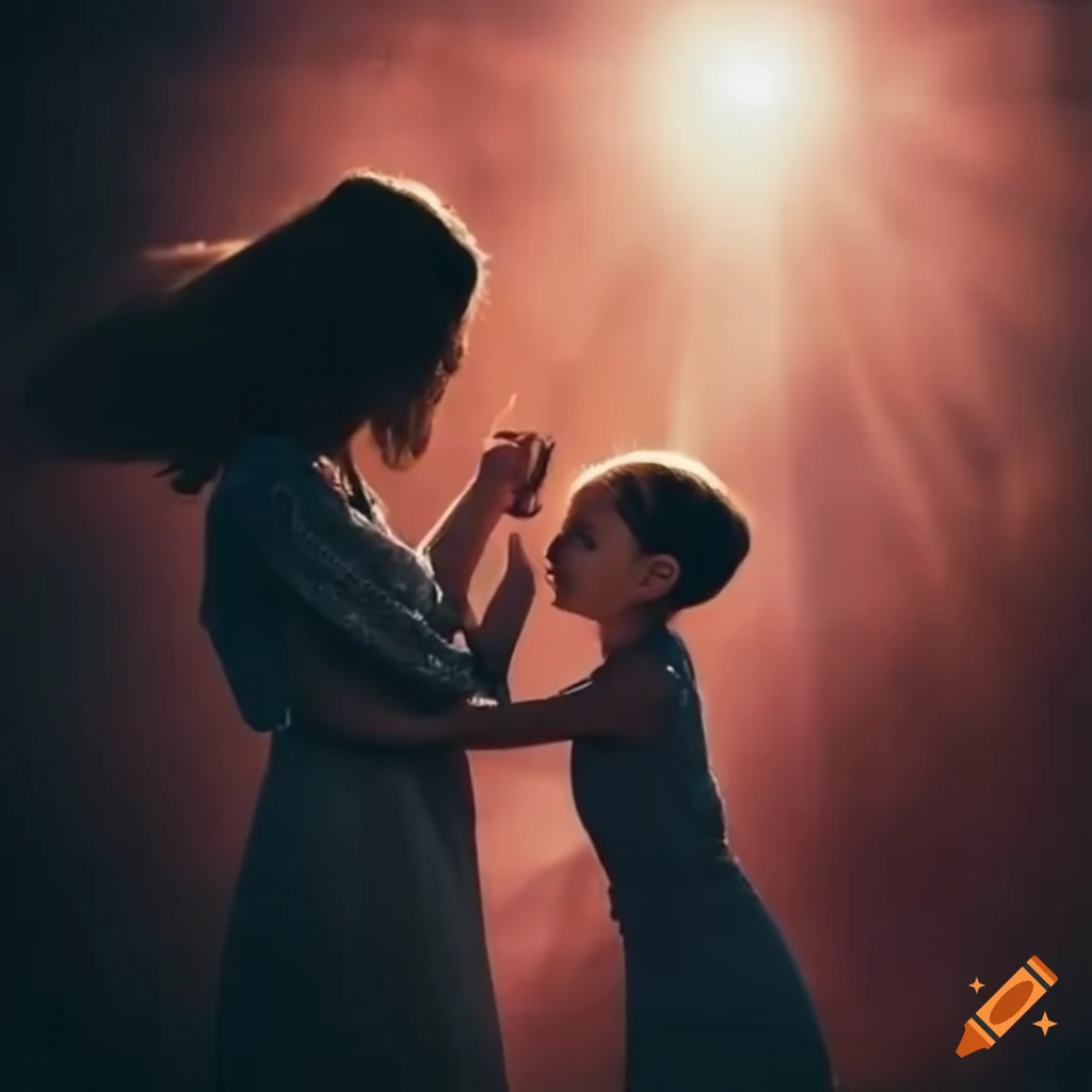 Mother and daughter touching with heada