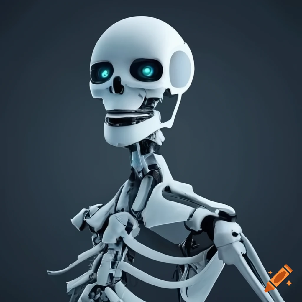 A sleek white robotic skeleton in a futuristic cyberpunk style on Craiyon