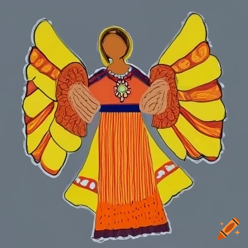 Indigenous angel with yellow, white and orange colors on Craiyon