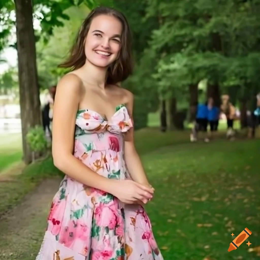 A Full Body Protrait Of A Woman Called Alexa Nikolas Smiling In Floral Dress On Craiyon