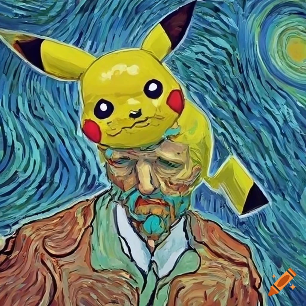 Pikachu in vincent van gogh style on Craiyon