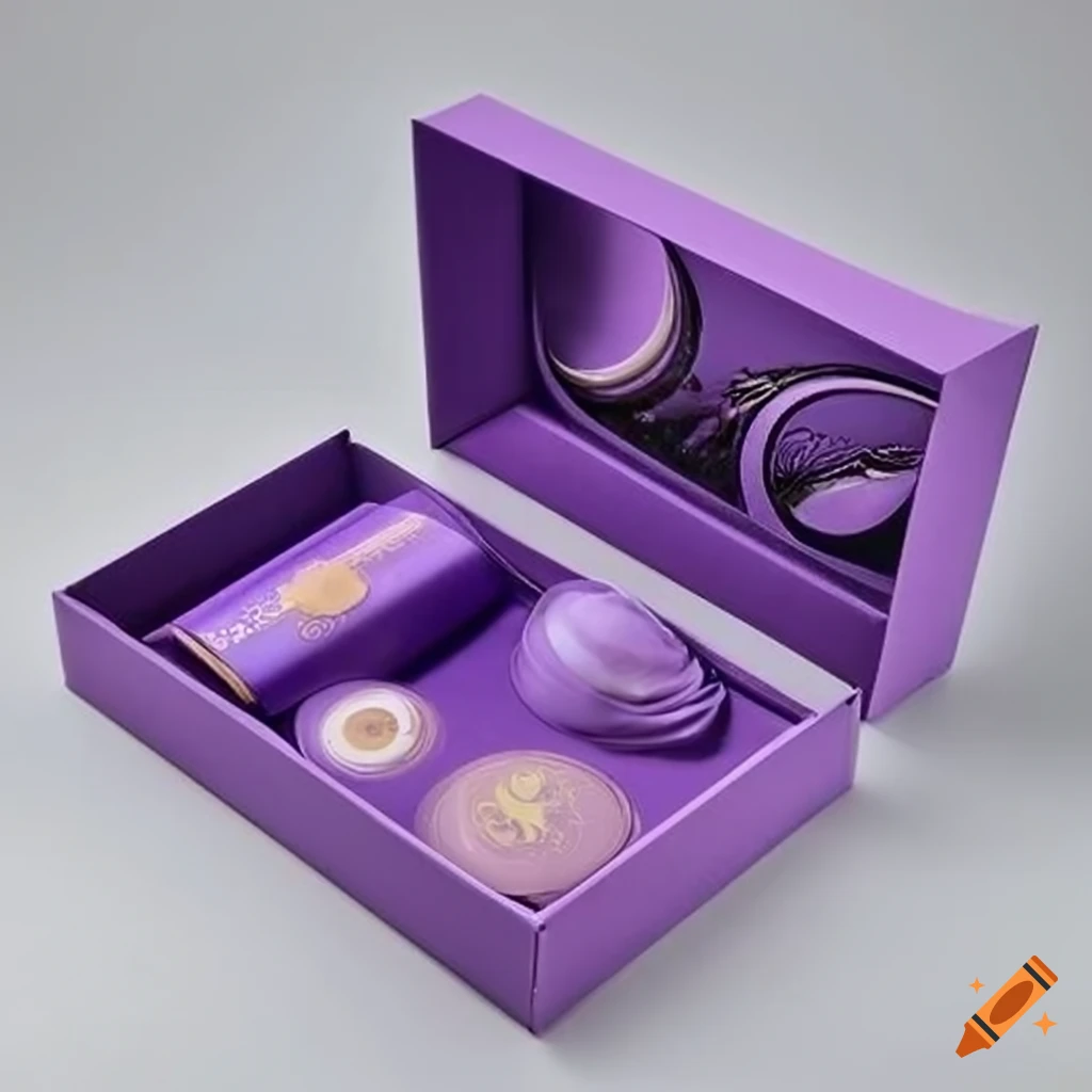 Purple packaging box with celestial sun and moon design for eclipse skincare brand