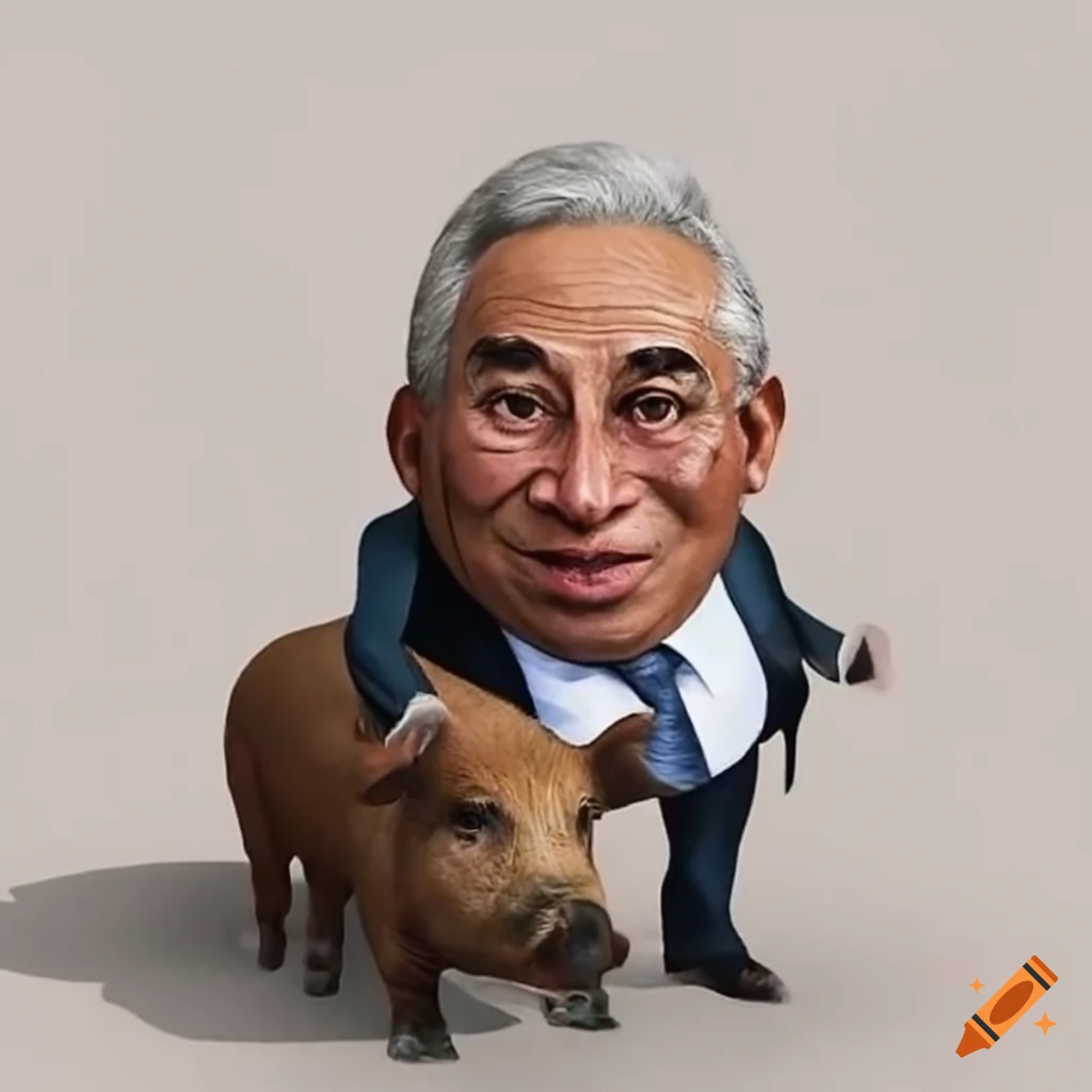 Antônio costa,prime minister of portugal walking with a pig in the street