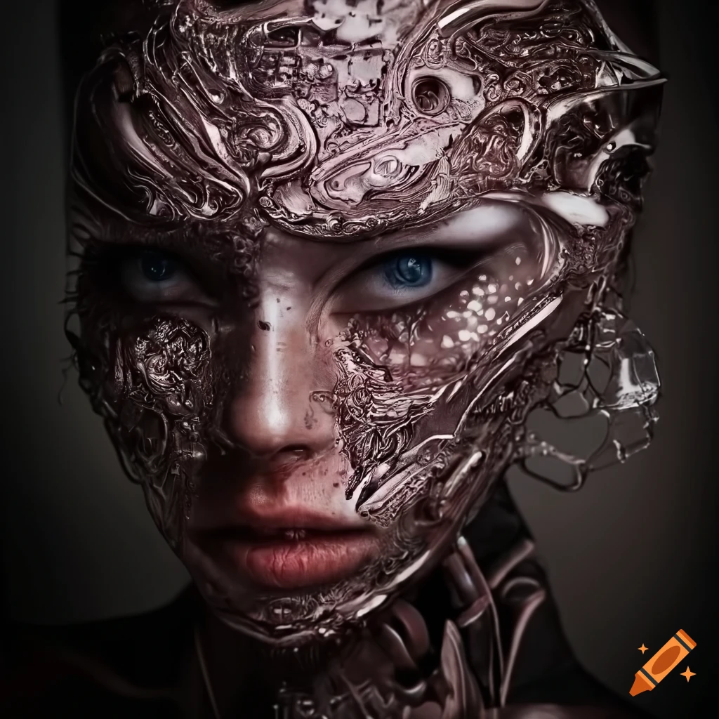Romantic metalic cyborg high intricate detail scarved skin art work ...