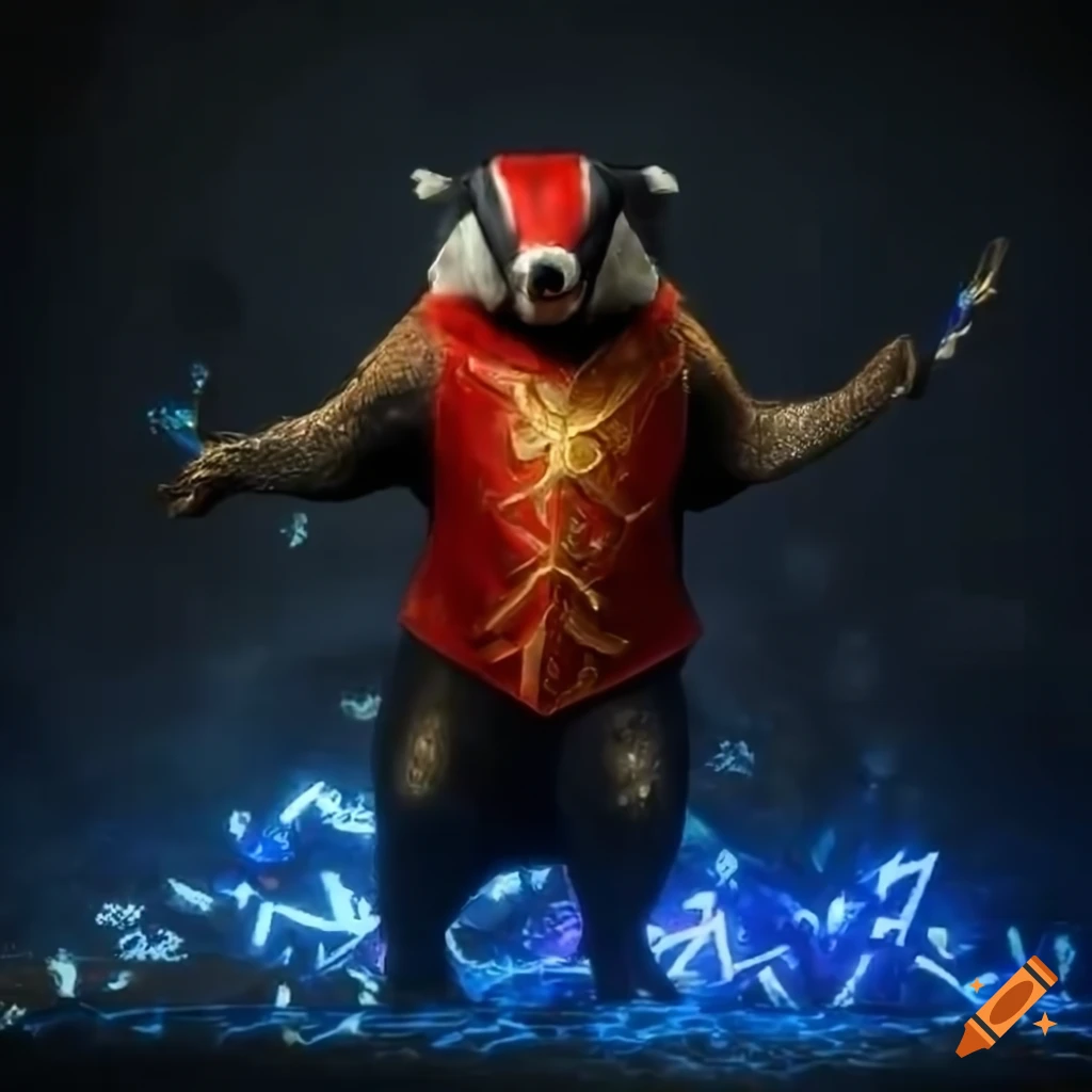 Eurasian badger powerful heroic sorceror alchemist standing upright on ...