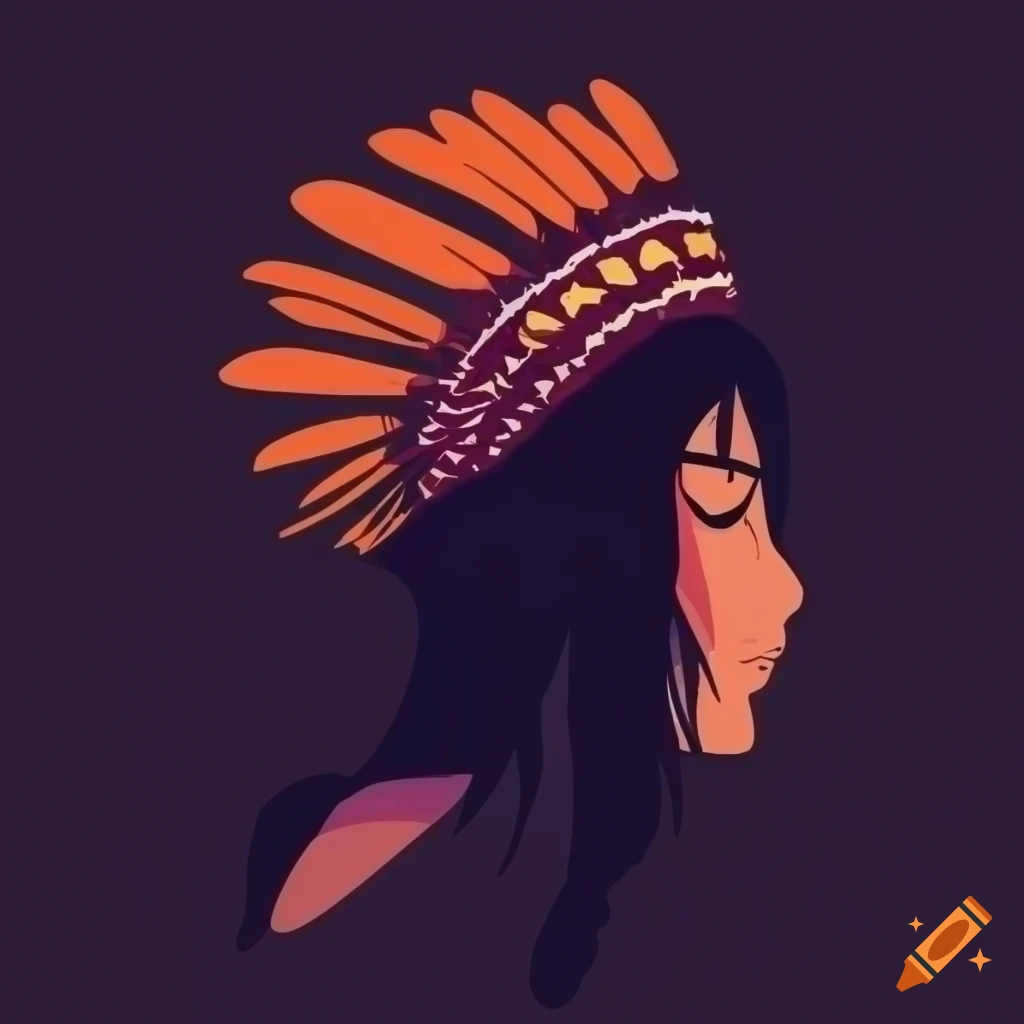 Minimalist black vector illustration of a tupi-guarani indian face ...