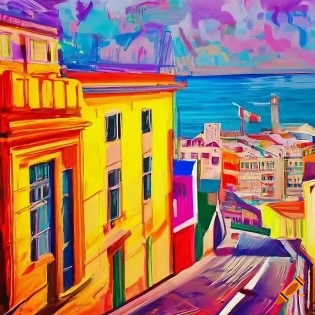Avenida gran britaña valparaiso colors surrealismDAVID HOCKNEY on Craiyon