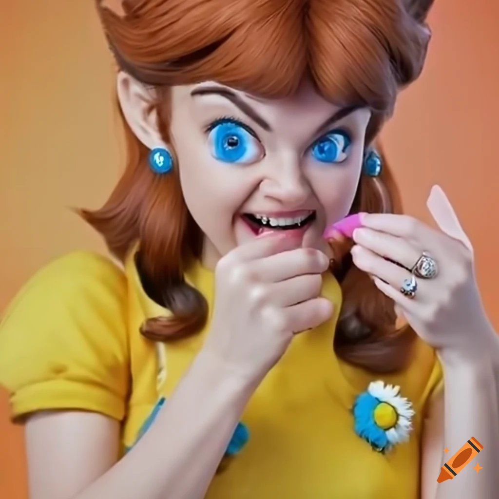 Daisy from nintendo holding a losbter with an angry and evil look on ...
