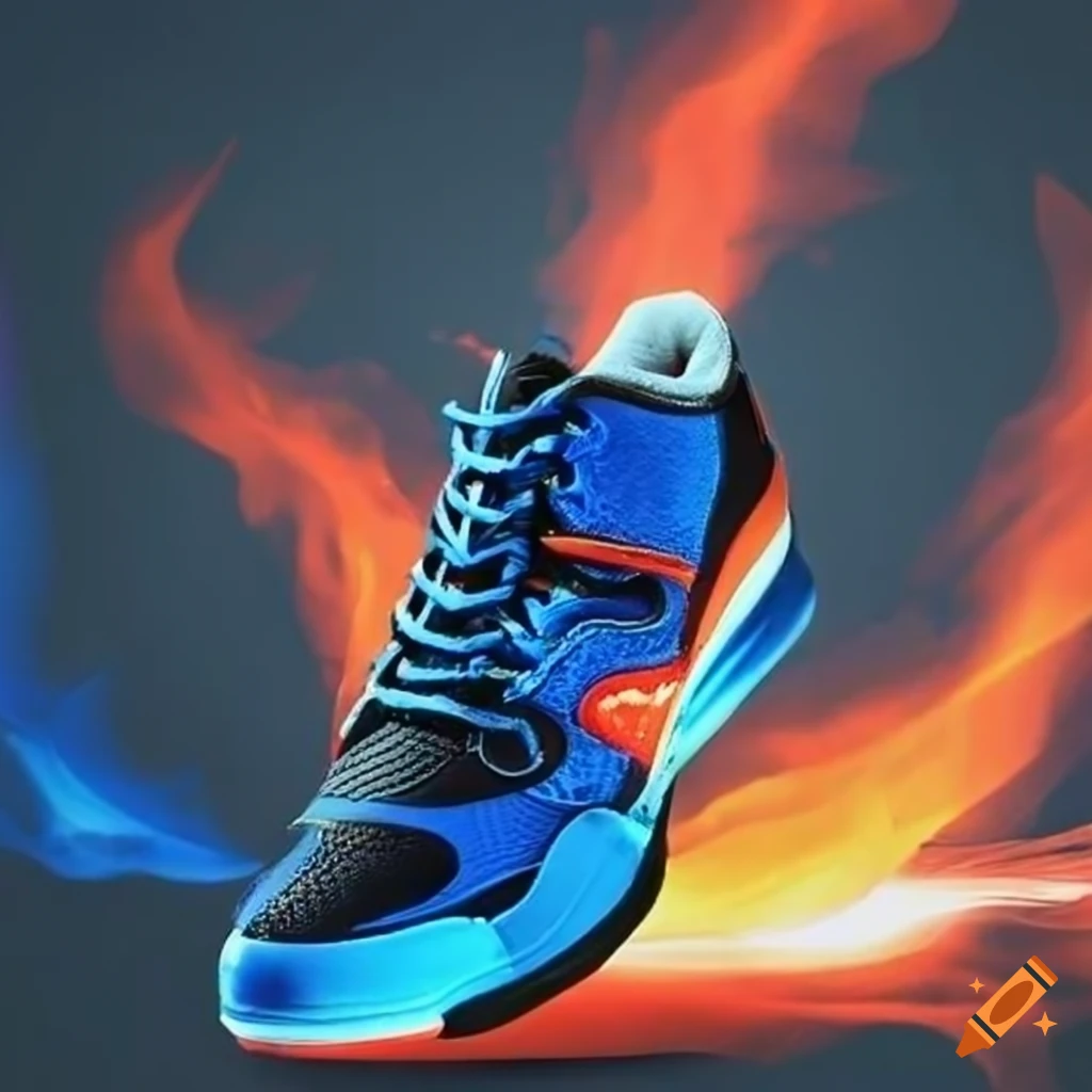 Blue black orange red fire shoe on Craiyon