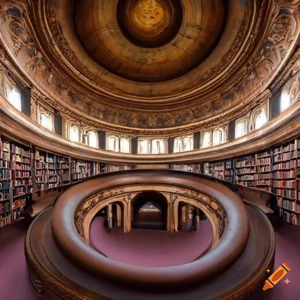 Infinite library upwards coiled in an oval bed in the middle of the ...