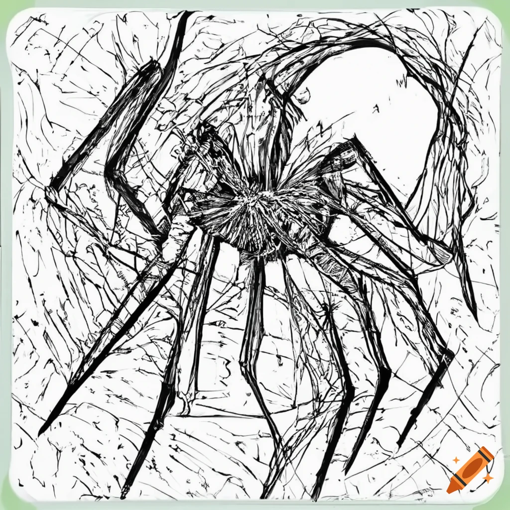 Manga-style a spider with anime character in black & white color