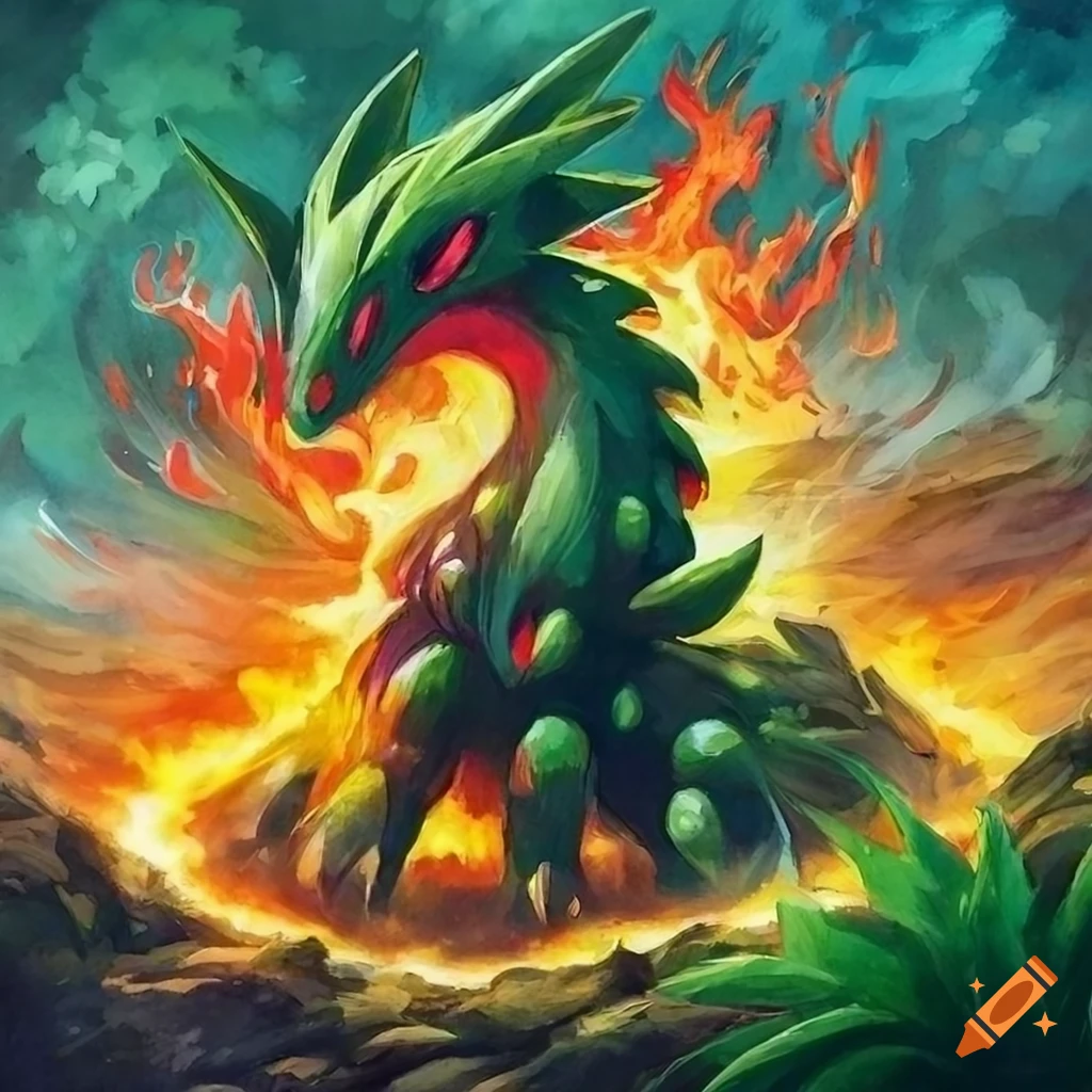 A fire plant type Pokemon creature, comic illustration, fantasy art, by ...