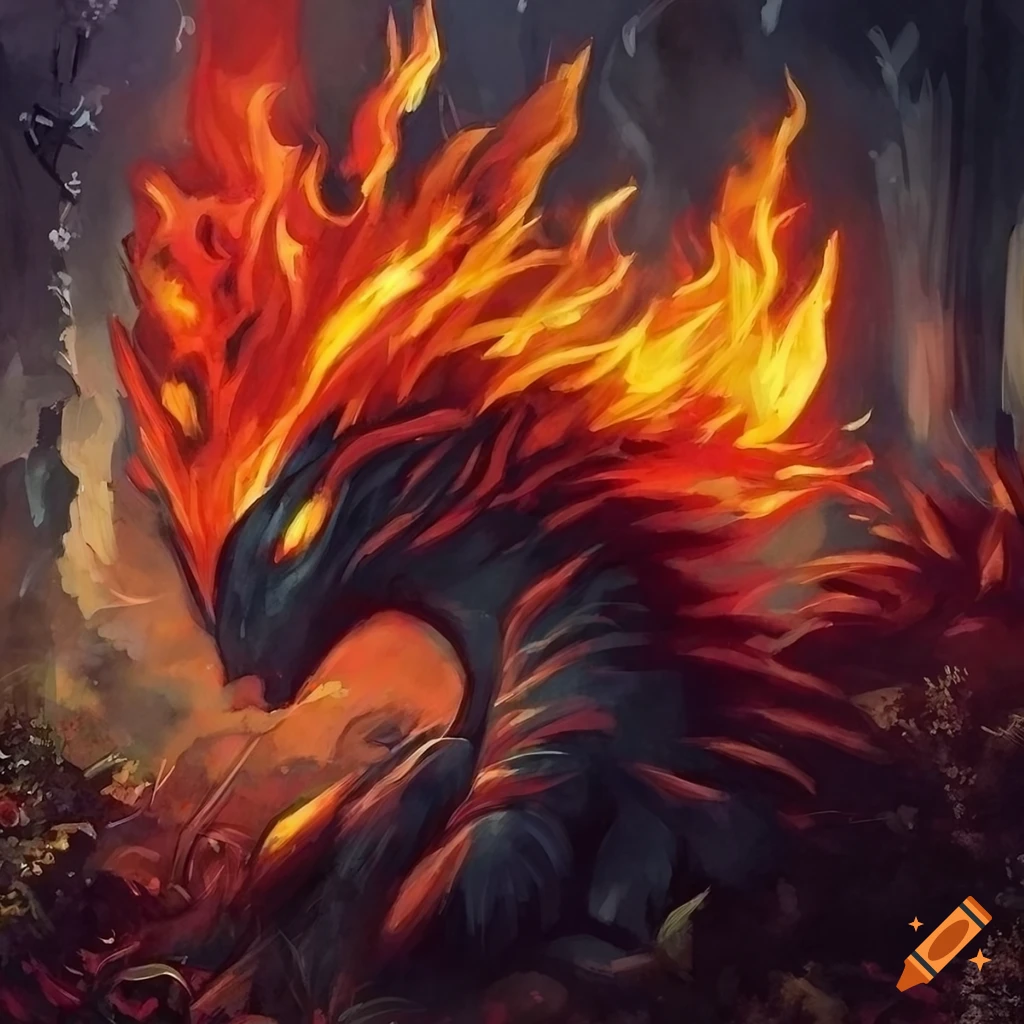 A fire plant type Pokemon creature, comic illustration, fantasy art, by ...