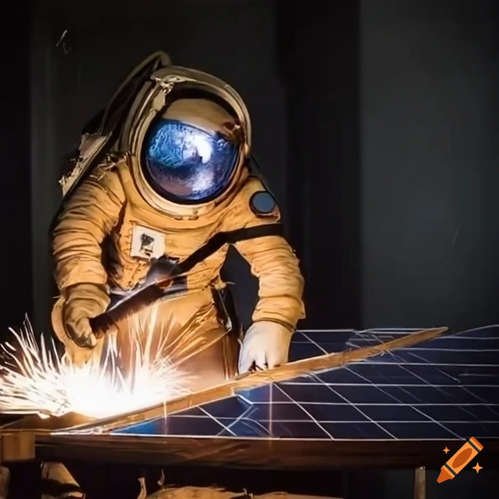 Astronaut welding a solar panel on Craiyon