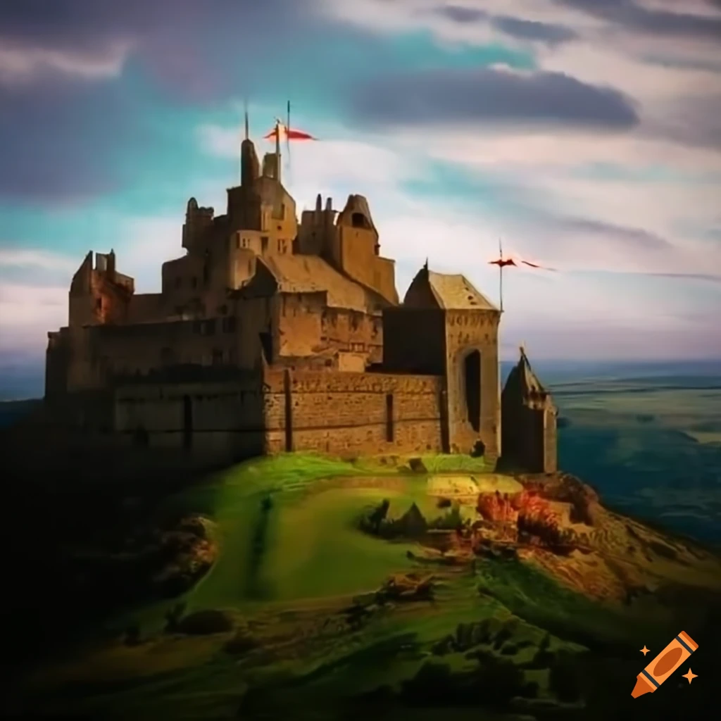 A large fortress surrounded by hills and a river running past the fortress