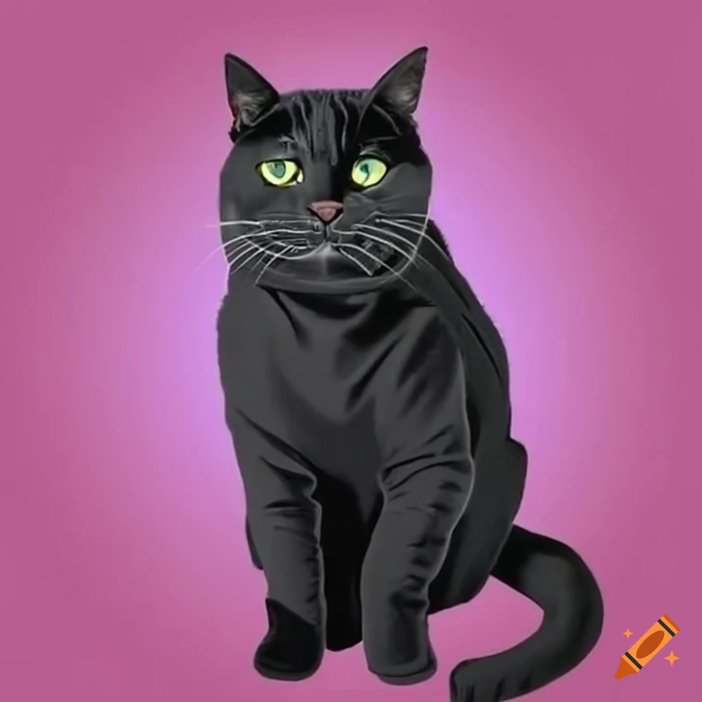 The cat is standing in a black tracksuit