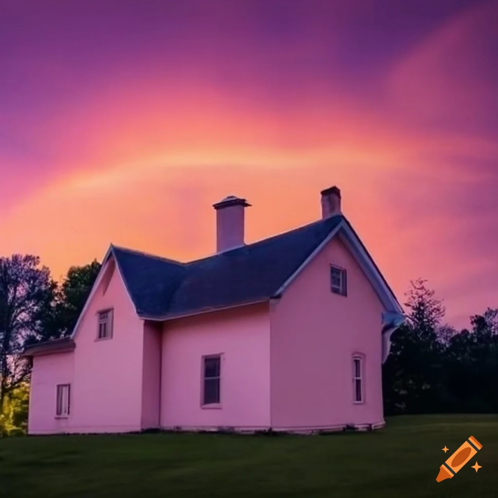 House, pastel colors, clouds
