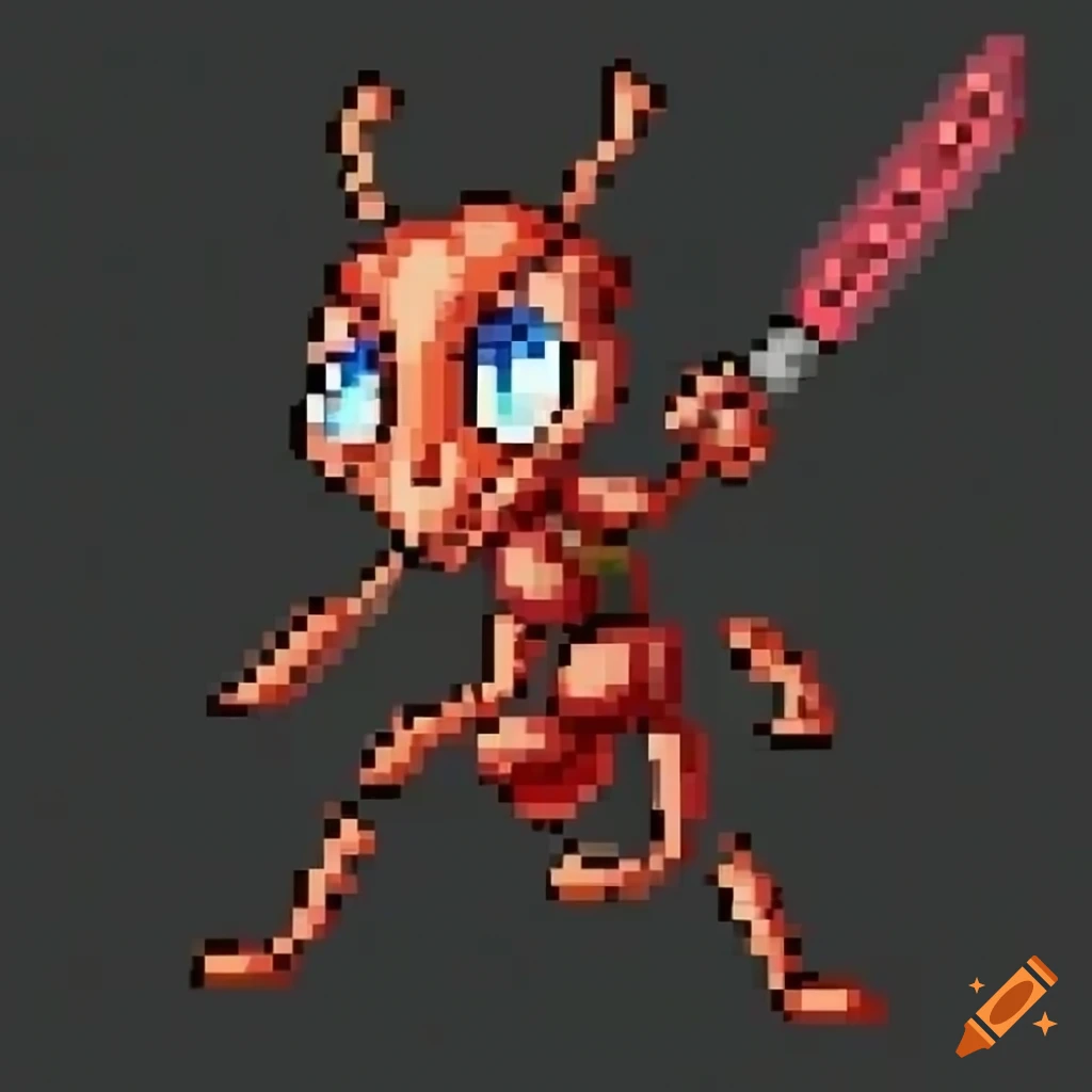 Ant warrior pixel art anime style on Craiyon