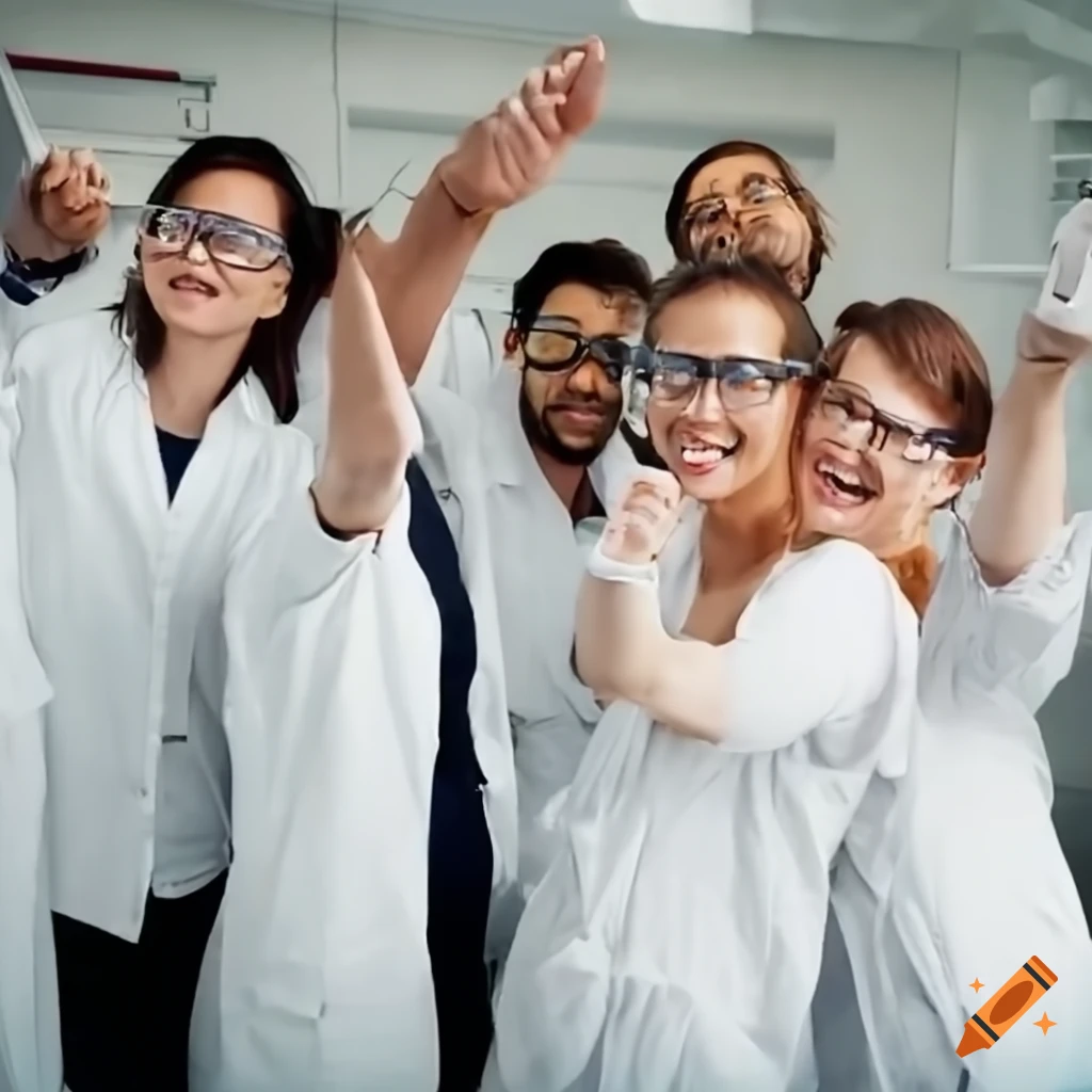 Members of a lab group having fun at the lab on Craiyon