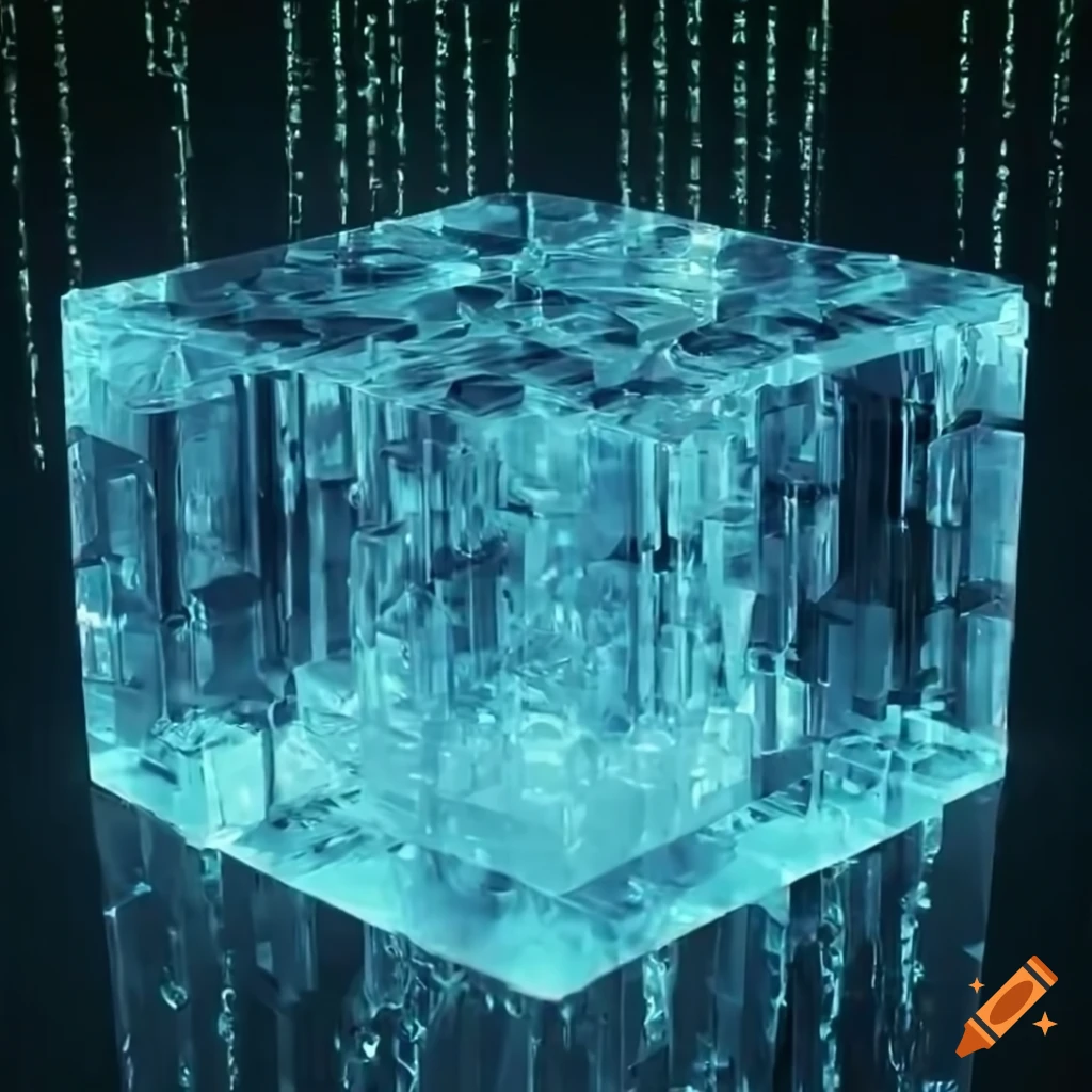 Frozen cube made of translucent 3d blocks, 100 inches wide, matrix ...