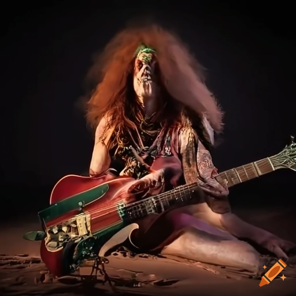 King gizzard meets a lizard wizard holding an electric guitar in a ...