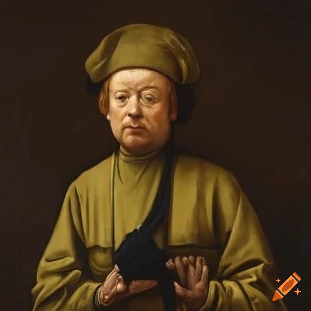 Fat man tightrope walker with green-gold overalls, balancing on the ...