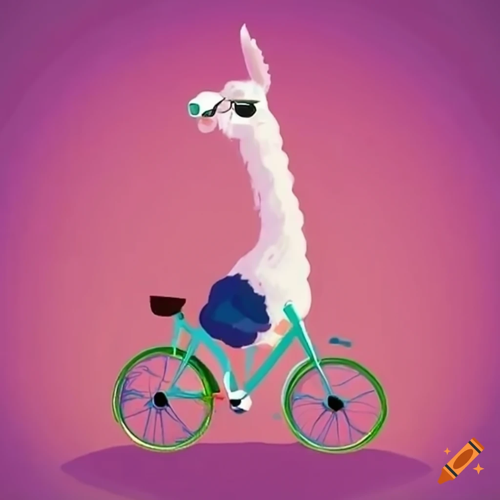 A llama with sunglasses riding a bicycle