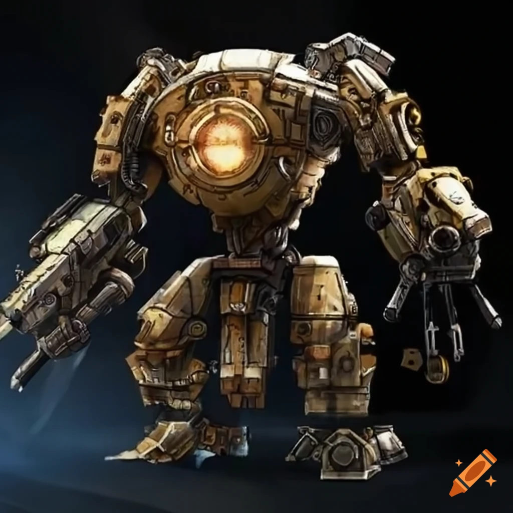 Steampunk-inspired mech with advanced energy source, ready for battle ...