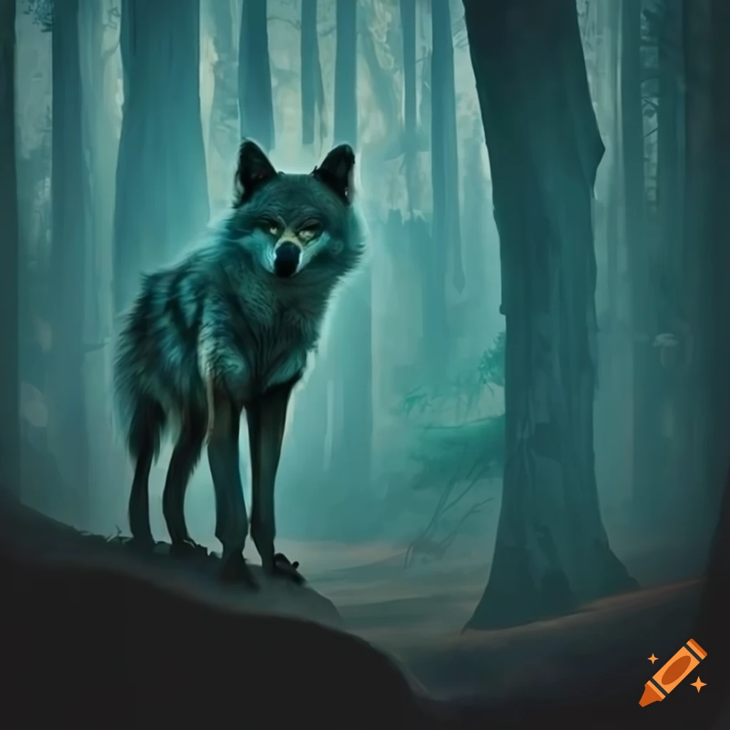 Negative wolf in the forest on Craiyon