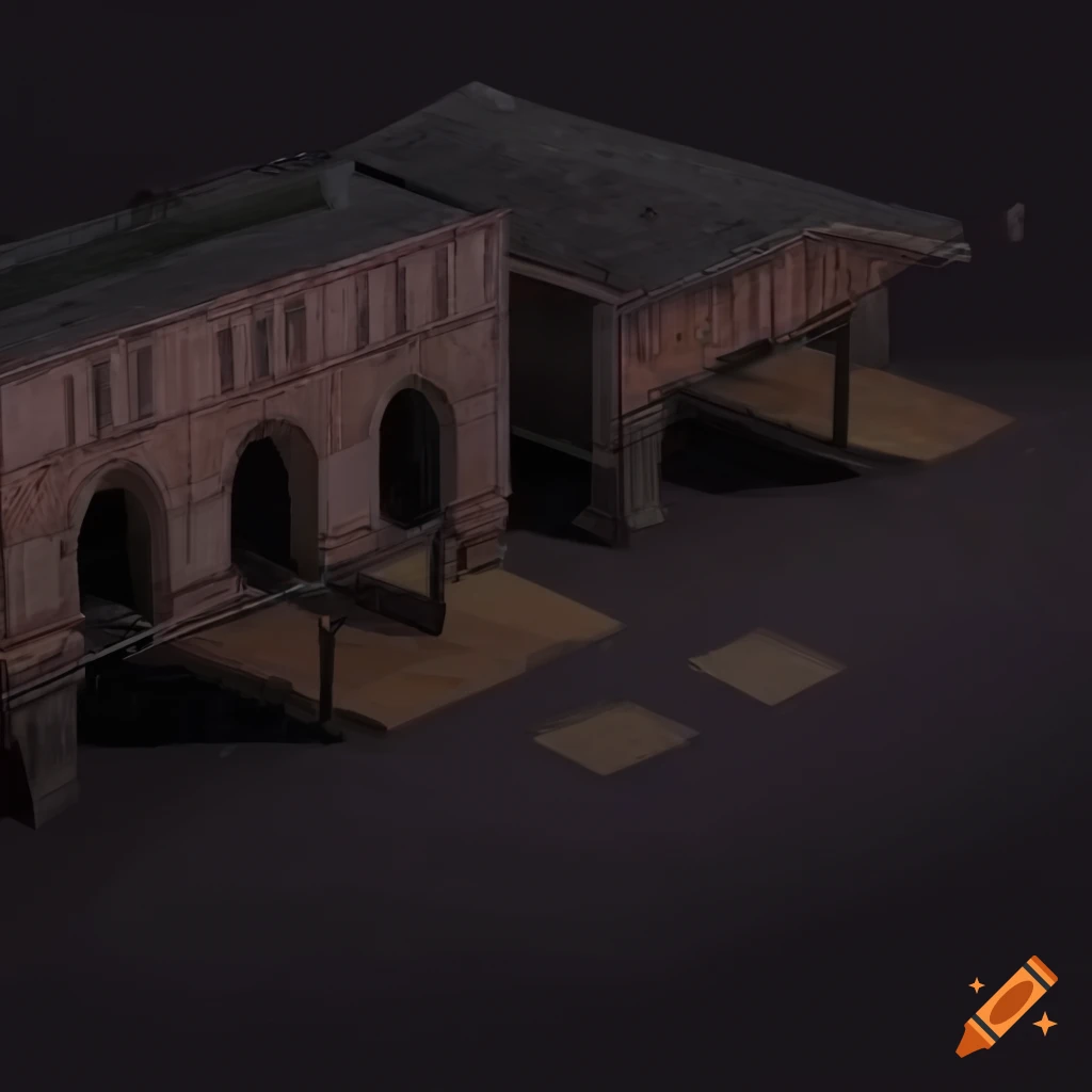 An intricate modular top-down isometric concept art with PBR materials ...