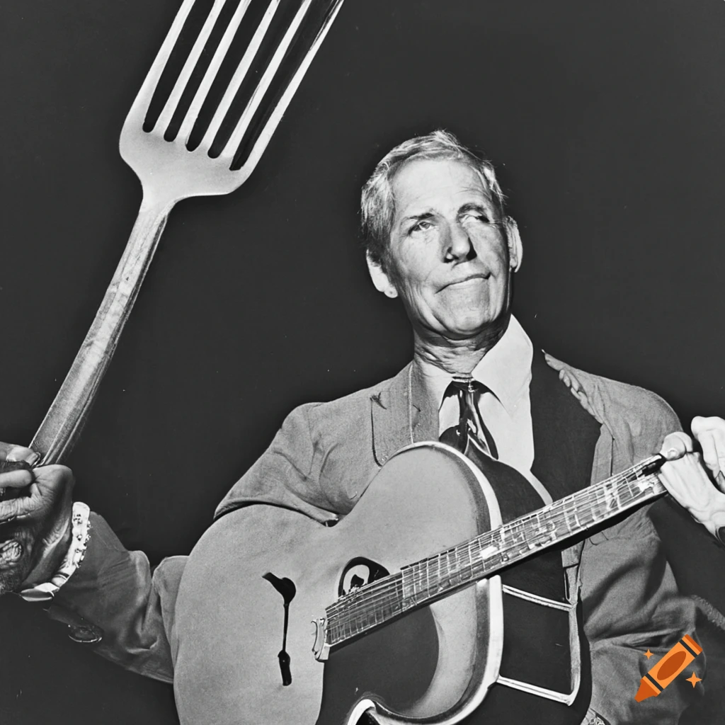 Chet atkins holding a big fork on Craiyon