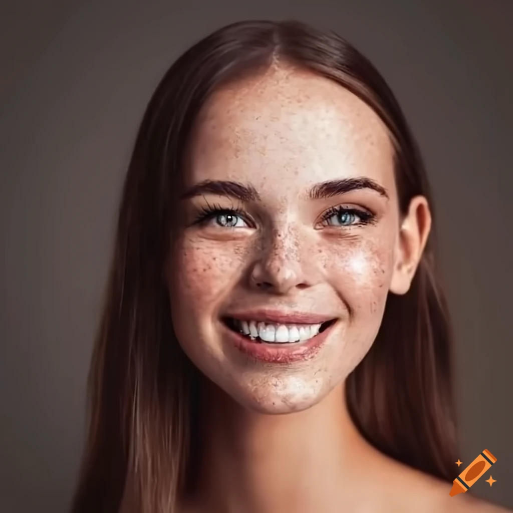 Beautiful young woman delicate freckles cheerful smile on Craiyon