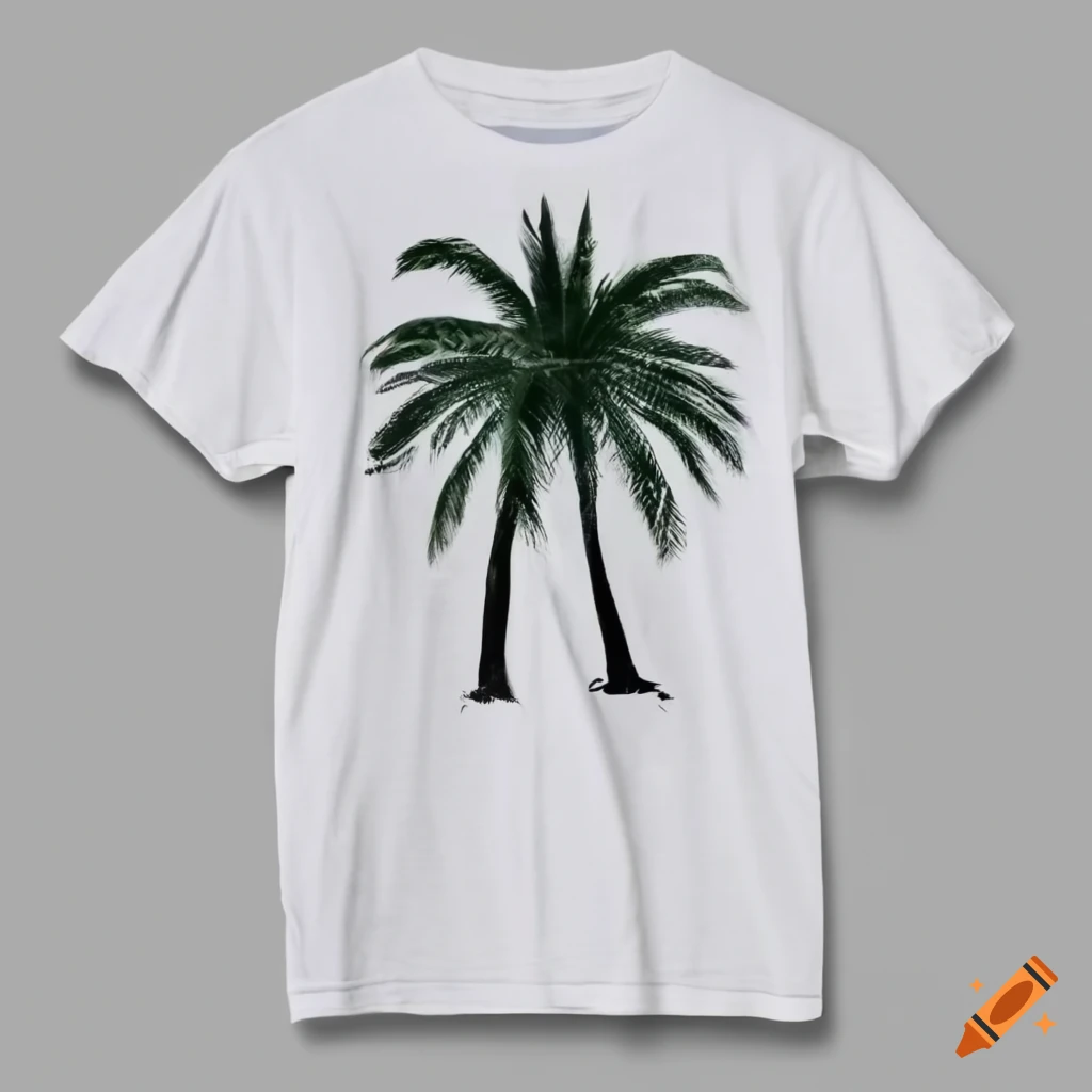 A white t-shirts with a palm tree printed on