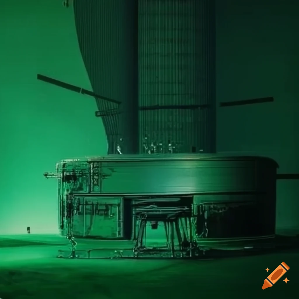 Dark, staticy image of a futuristic space station in green hues only