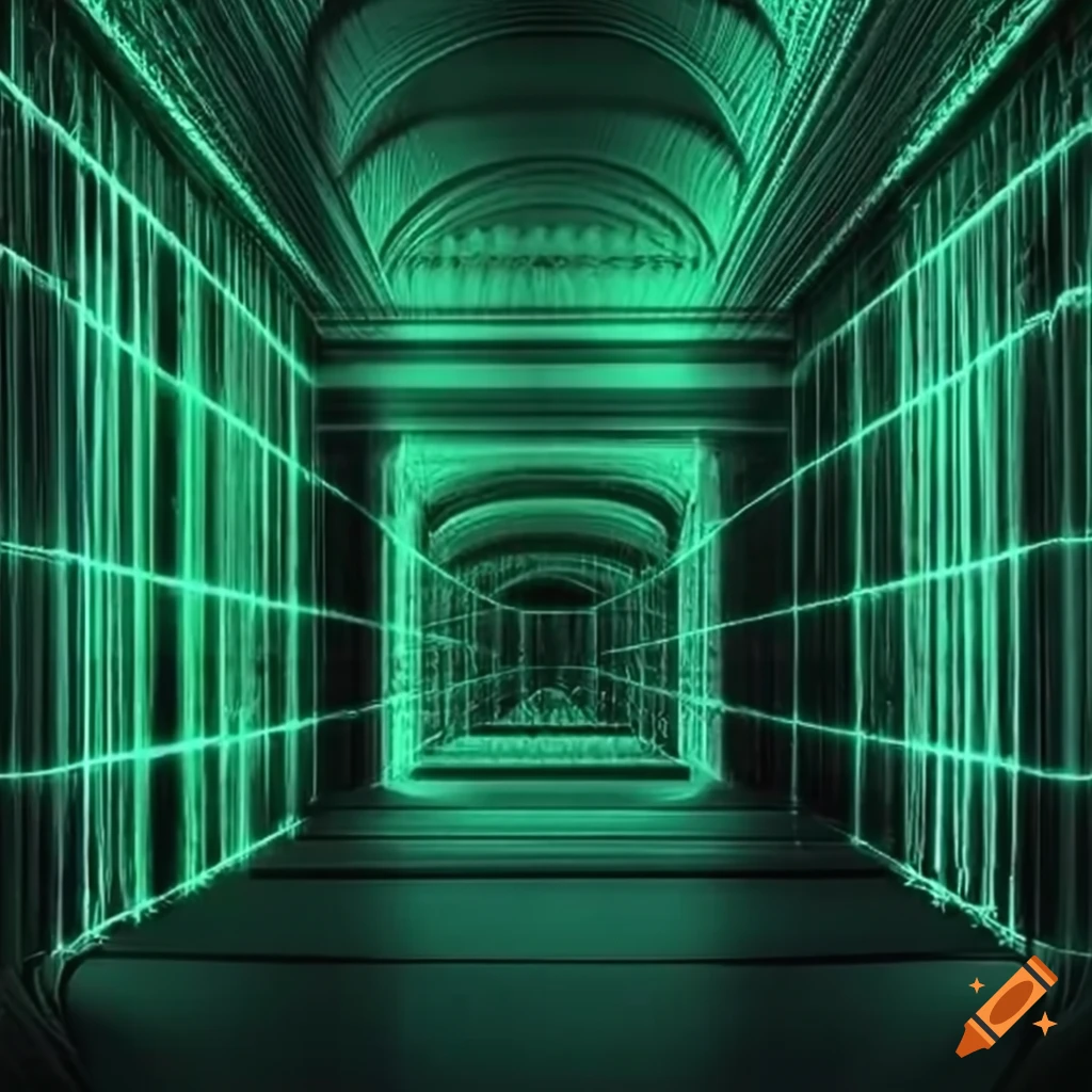 A black void featuring a glowing green wireframe depiction of an ...