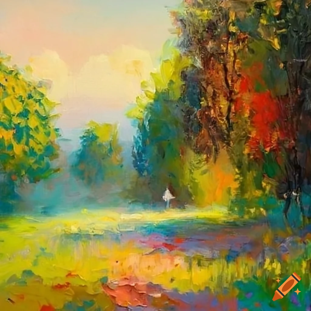 A lively outdoor scene captured in an impressionist painting on Craiyon