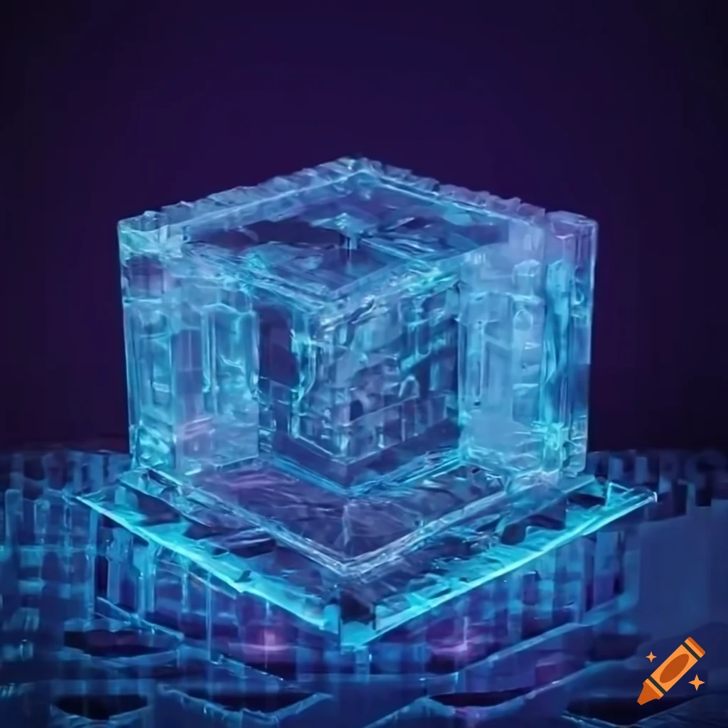 Frozen cube made of translucent 3d blocks, 100 inches wide, matrix ...
