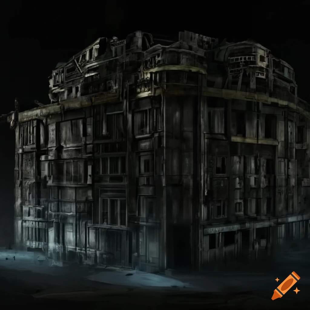 Scifi cyber dystopian apocalyptic detailed building