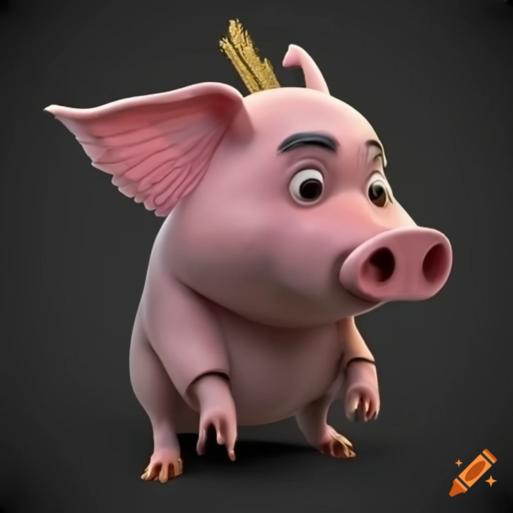 Pixar 3d winged pig character design