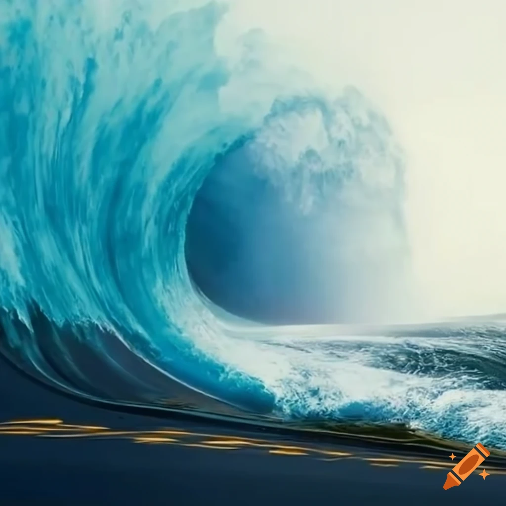 A realistic image of a big wave near a highway