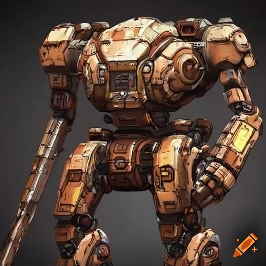 A futuristic mecha powered by advanced energy in steampunk style like ...