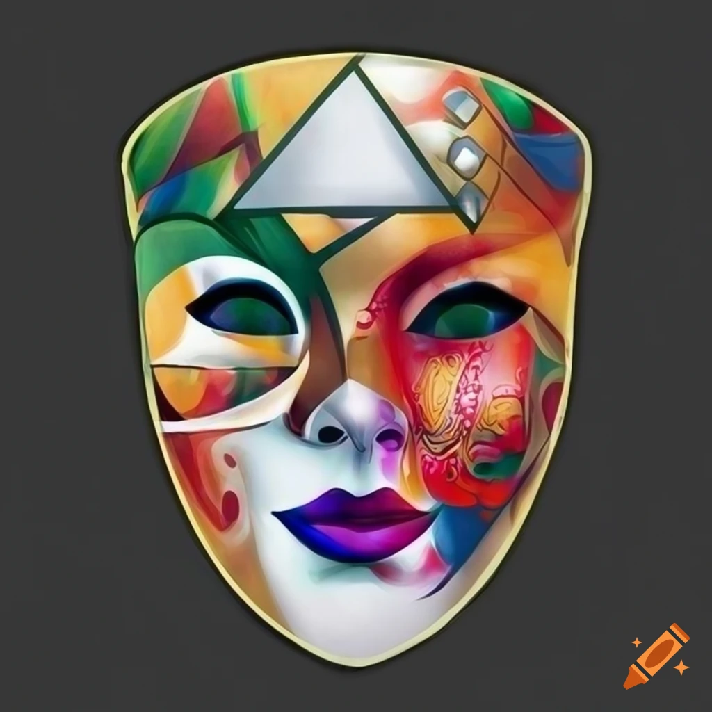 Venetian mask, cubism art style, as t-shirt motive