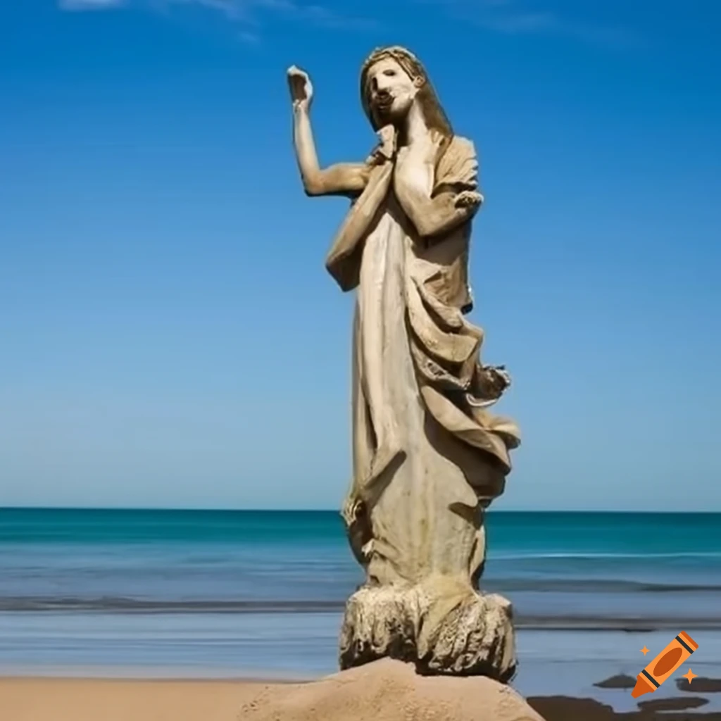 Statue of hope on a beach on Craiyon