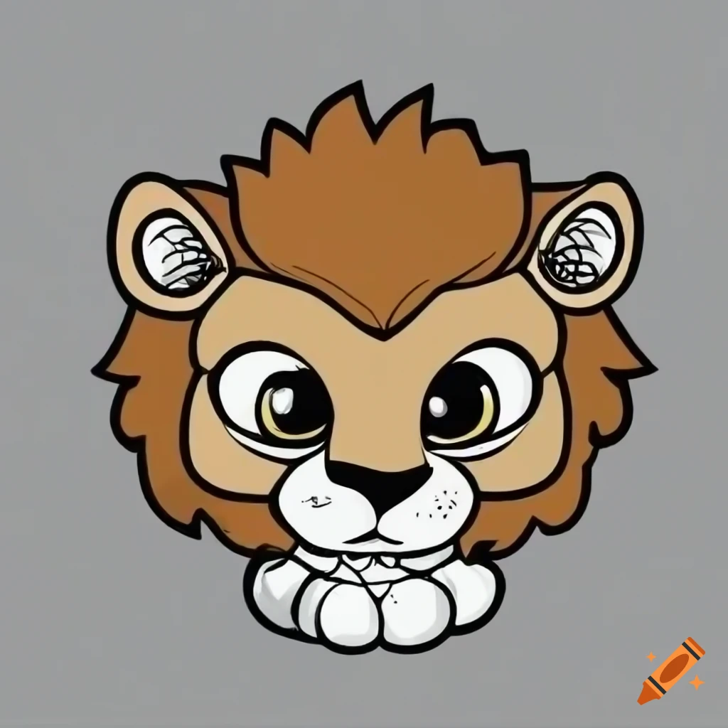Pixar chibi lion comic book style, thick black and white outline on Craiyon
