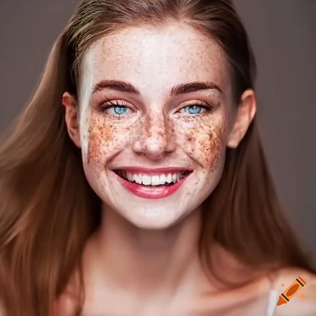 Beautiful young woman delicate freckles cheerful smile on Craiyon