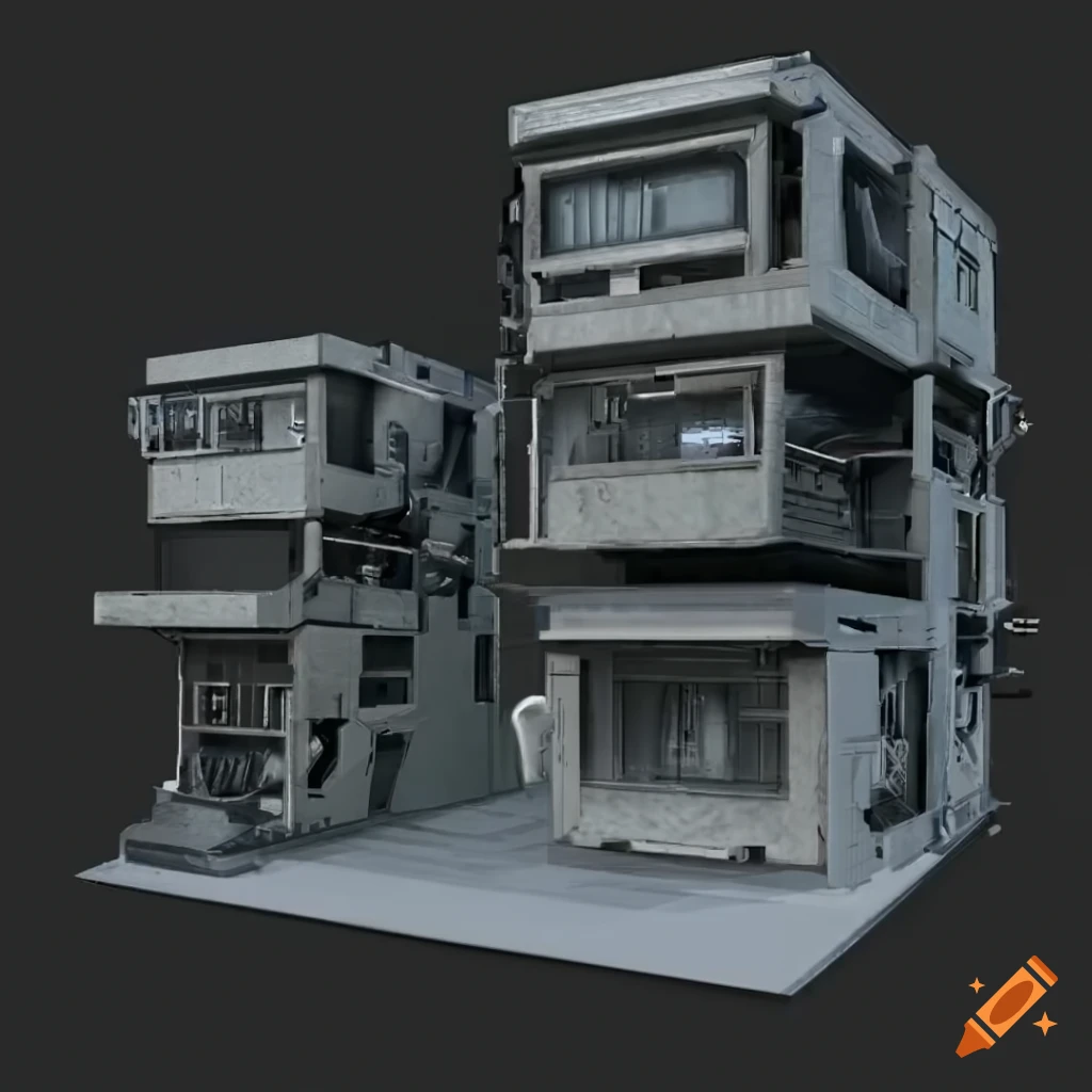 Detailed cyberpunk dystopian housing unit on Craiyon